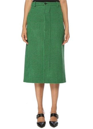 Balenciaga Kadın Coat Yeşil Kazayağı Desenli Midi Yün Etek 38 FR