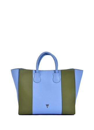 Hiva Atelier Kadın Orbis Mavi Haki Logolu Deri Omuz Çantası EU Hiva Atelier Kadın Orbis Mavi Haki Logolu Deri Omuz Çantası EU