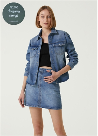 Academia Kadın Mavi İngiliz Yaka Denim Gömlek 42 Academia Kadın Mavi İngiliz Yaka Denim Gömlek 42