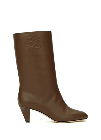 Fendi Kadın Haki Logo Detaylı Deri Bot 36 EU