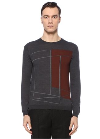 Pal Zileri Erkek Gri Bisiklet Yaka Jakarlı Yün Kazak 48 IT