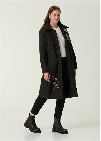 Beymen Club Kadın Siyah Çift Taraflı Baskılı Pardösü L