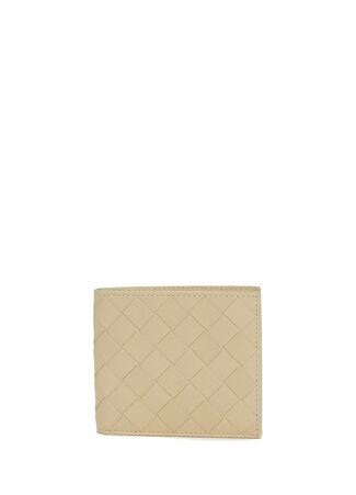 Bottega Veneta Erkek Bej Örgü Dokulu Deri Cüzdan EU