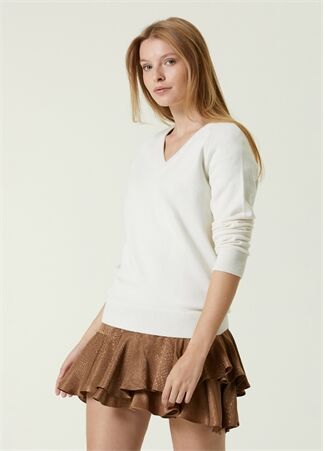 Network Kadın Regular Fit Ekru V Yaka Kazak Bej M EU