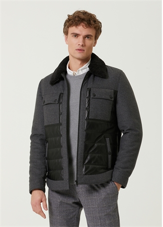 Beymen Club Erkek Antrasit Yakası Shearling Detaylı Deri Mont Gri L Beymen Club Erkek Antrasit Yakası Shearling Detaylı Deri Mont Gri L