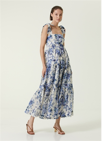 Zimmermann Kadın Mavi Beyaz Çiçekli Midi Elbise 0 US