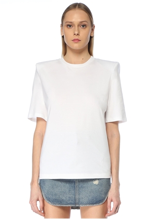 The Attico Kadın Beyaz Bisiklet Yaka Omzu Vatkalı T-shirt 44 IT