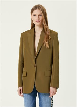 Stella McCartney Kadın Haki Kırlangıç Yaka Tek Düğmeli Ceket Yeşil 42 IT
