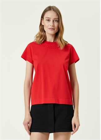 Givenchy Kadın Kırmızı Bisiklet Yaka Zincir Detaylı T-shirt XS EU