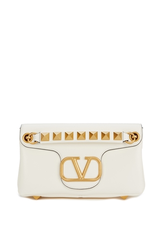 Valentino Garavani Kadın Beyaz Gold Logo Detaylı Deri Çanta EU Valentino Garavani Kadın Beyaz Gold Logo Detaylı Deri Çanta EU
