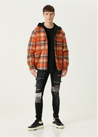 Amiri Erkek Siyah Şal Desen Detaylı Jean Pantolon 32 Us