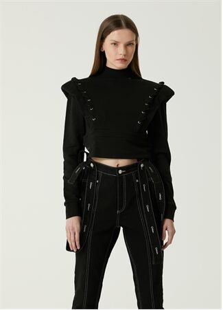 Lol Kadın Arianne Siyah Dik Yaka Crop Sweatshirt M/L EU