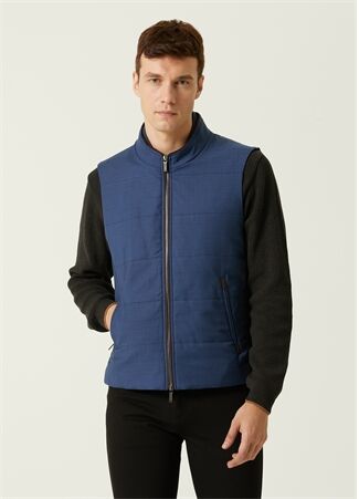 Maurizio Baldassari Erkek Lacivert Dik Yaka Yün Dış Yelek Mavi 50 IT