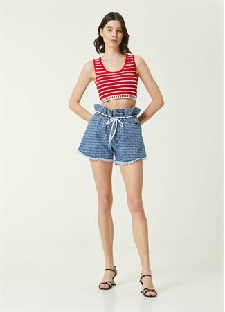 Miu Kadın Mavi Beli Bağcıklı Logo Desenli Jean Şort 26 Us Miu Kadın Mavi Beli Bağcıklı Logo Desenli Jean Şort 26 Us