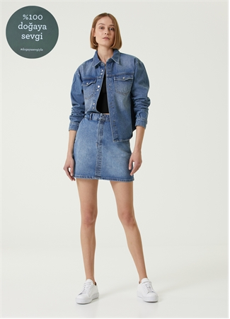 Academia Kadın Mavi Normal Bel Denim Mini Etek 42 Academia Kadın Mavi Normal Bel Denim Mini Etek 42