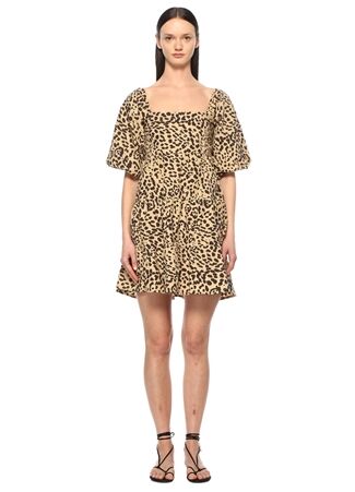 Faithfull The Brand Kadın Eryn Leopar Desenli Mini Elbise Kahverengi XS EU