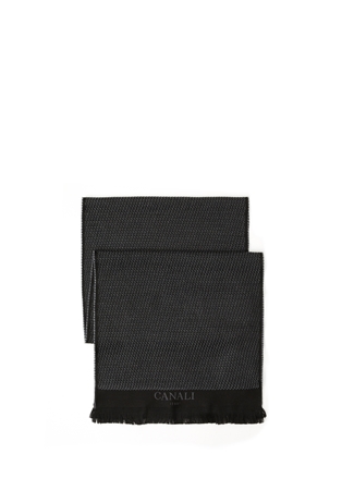 Canali Erkek Antrasit Logo Detaylı Mikro Desenli Yün Atkı EU Canali Erkek Antrasit Logo Detaylı Mikro Desenli Yün Atkı EU