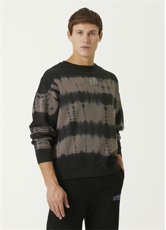 Fifty Pieces Erkek Siyah Şerit Batik Desenli Oversize Sweatshirt S EU
