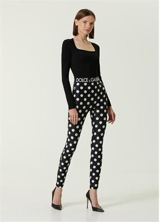 Dolce&Gabbana Kadın Siyah Beyaz Puantiyeli Tayt 38 IT