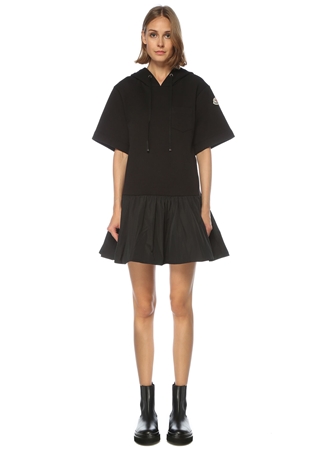 Moncler Kadın Siyah Kapüşonlu Etek Garnili Mini Elbise S EU