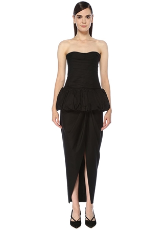 Khaite Kadın Gwen Siyah Straplez Yırtmaçlı Maksi Twill Elbise 2 US