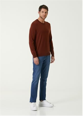 Palzileri Lab Erkek Kahverengi Bisiklet Yaka Yün Triko 50 IT