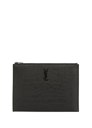 Erkek Siyah Krokodil Dokulu Deri El Portföyü EU