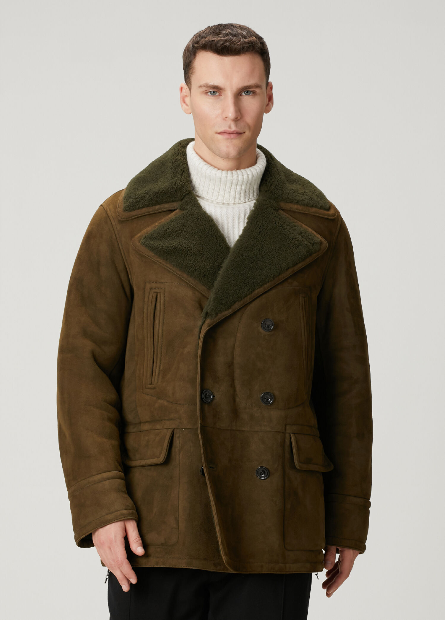 Ralph Lauren Purple Label - Haki Süet Kruvaze Kaban - Haki