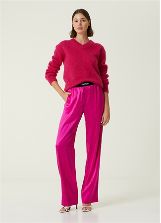 Tom Ford Kadın Şeftali Logo Bantlı İpek Pantolon Pembe L EU Tom Ford Kadın Şeftali Logo Bantlı İpek Pantolon Pembe L EU
