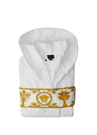 Versace Beyaz Kapüşonlu Logo Jakarlı Desenli Bornoz Versace Beyaz Kapüşonlu Logo Jakarlı Desenli Bornoz
