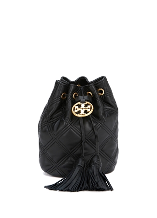 Tory Burch Kadın Siyah Ağzı Büzgülü Logolu Deri Omuz Çantası EU Tory Burch Kadın Siyah Ağzı Büzgülü Logolu Deri Omuz Çantası EU