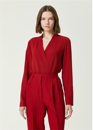 Michael Kors Kadın Kırmızı V Yaka Kruvaze İpek Bluz M EU Michael Kors Kadın Kırmızı V Yaka Kruvaze İpek Bluz M EU