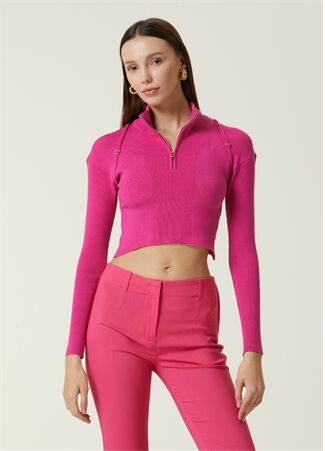 Jacquemus Kadın Pembe Dik Yaka Crop Triko 38 FR
