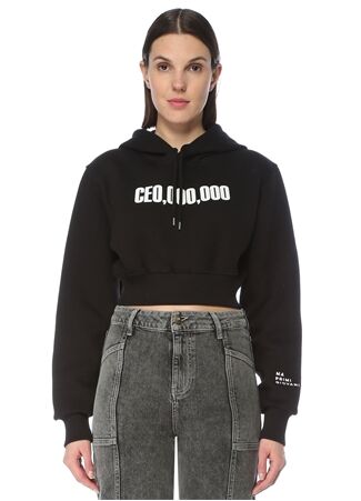 Ma Primi Giovani Kadın Ceo Siyah Kapüşonlu Crop Sweatshirt S EU