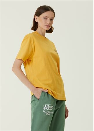 Freedom of Space Kadın Illusion Sarı Bisiklet Yaka Baskılı T-shirt S EU