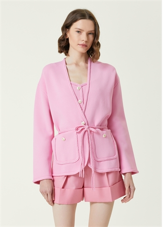 Maje Kadın Pembe Örgü Şeritli Hırka Us