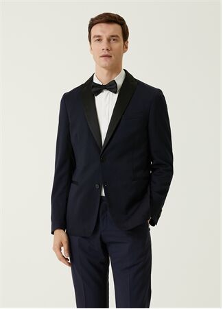 Palzileri Lab Erkek Lacivert Yakası Renk Detaylı Yün Ceket 48 IT