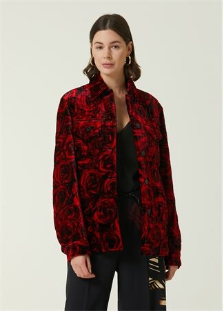 Dries Van Noten Kadın Kırmızı Gül Desenli Kadife Ceket 40 IT