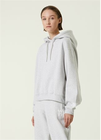 T by Alexander Wang Kadın Gri Kapüşonlu Logolu Sweatshirt XS EU