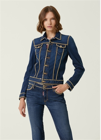 Dsquared2 Kadın Lacivert Zincir Şeritli Jean Ceket 40 IT Dsquared2 Kadın Lacivert Zincir Şeritli Jean Ceket 40 IT