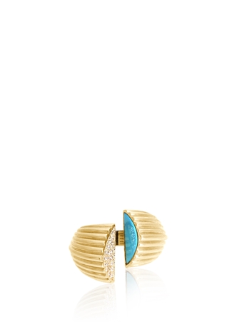 Saneva Kadın Ophelia Turkuaz Taşlı Altın Rengi Yüzük Yeşil EU