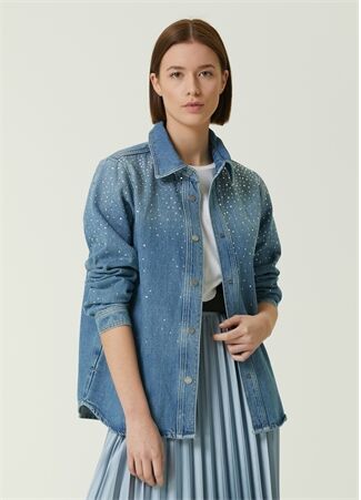 Beymen Club Kadın Mavi Serpme Taşlı Denim Gömlek S
