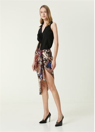 Balmain Kadın Desenli Asimetrik Jersey Etek 36 FR