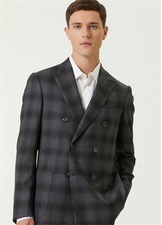 Pal Zileri Erkek Gri Ekose Desenli Yün Ceket 50 IT