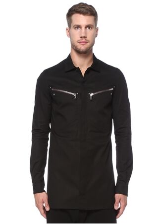 Rick Owens Erkek Siyah İngiliz Yaka Gömlek 52 IT