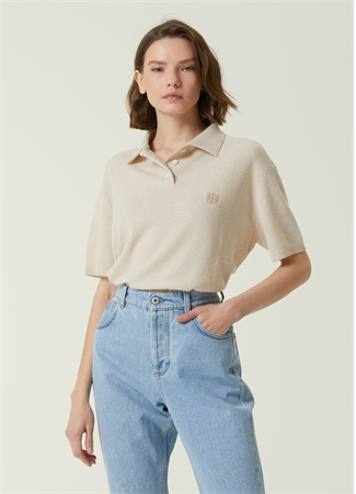 Loewe Kadın Ekru Polo Yaka Kaşmir T-shirt Bej S EU