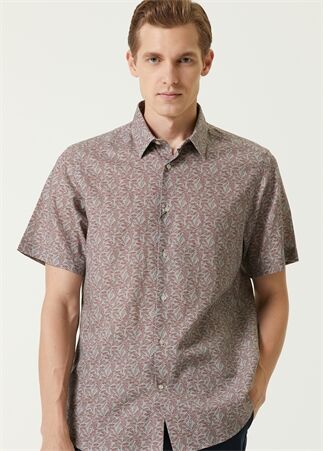 Palzileri Lab Erkek Bordo Mikro Desenli Kısa Kollu Keten Gömlek 4 IT