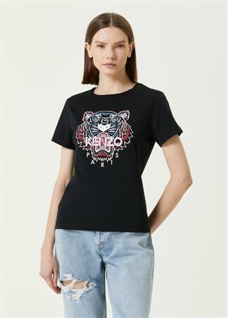 Kenzo Kadın Siyah Logo Baskılı T-shirt S EU