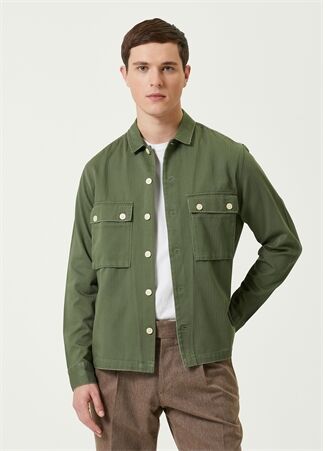 Allsaints Erkek Haki Cep Detaylı Gömlek XS EU