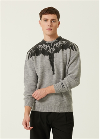 Marcelo Burlon Erkek Gri Baskılı Yün Kazak S EU Marcelo Burlon Erkek Gri Baskılı Yün Kazak S EU